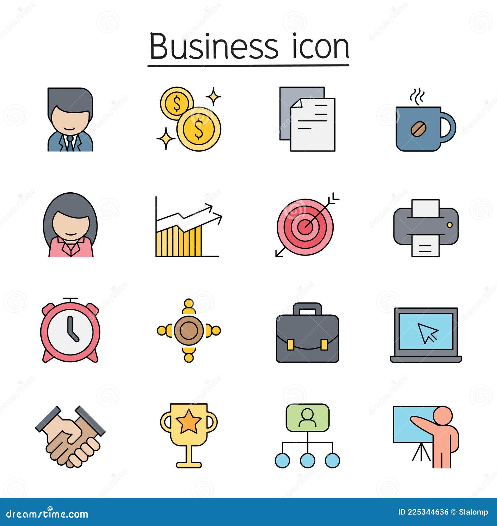 Business Administration Icon Set Filled Outline Style Stock Vector ...
