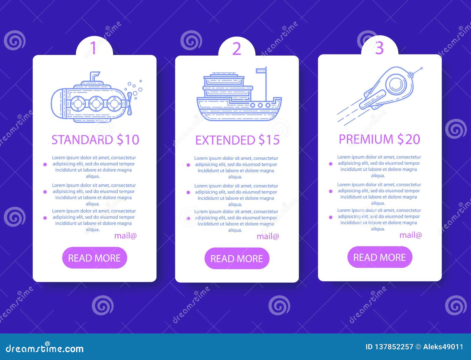 Business Advertising .Three Tariffs. Interface for the Site. Vector ...