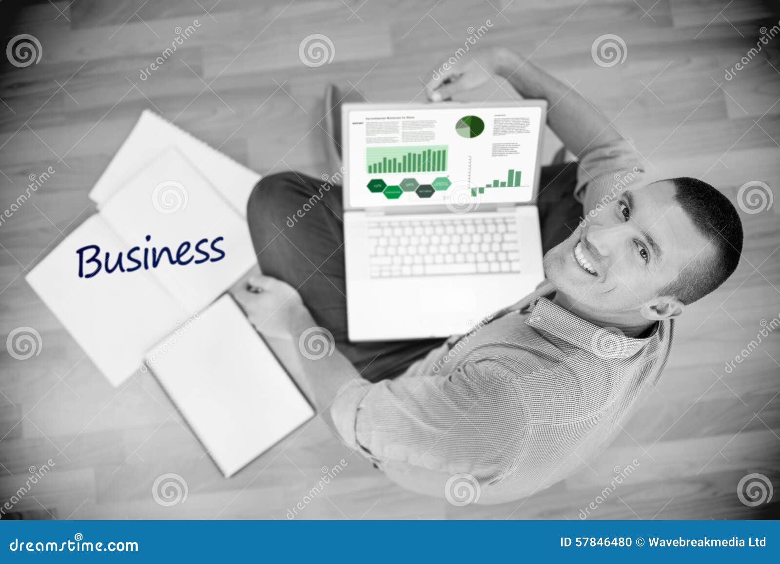 Business Against Young Creative Businessman Working on Laptop Stock ...