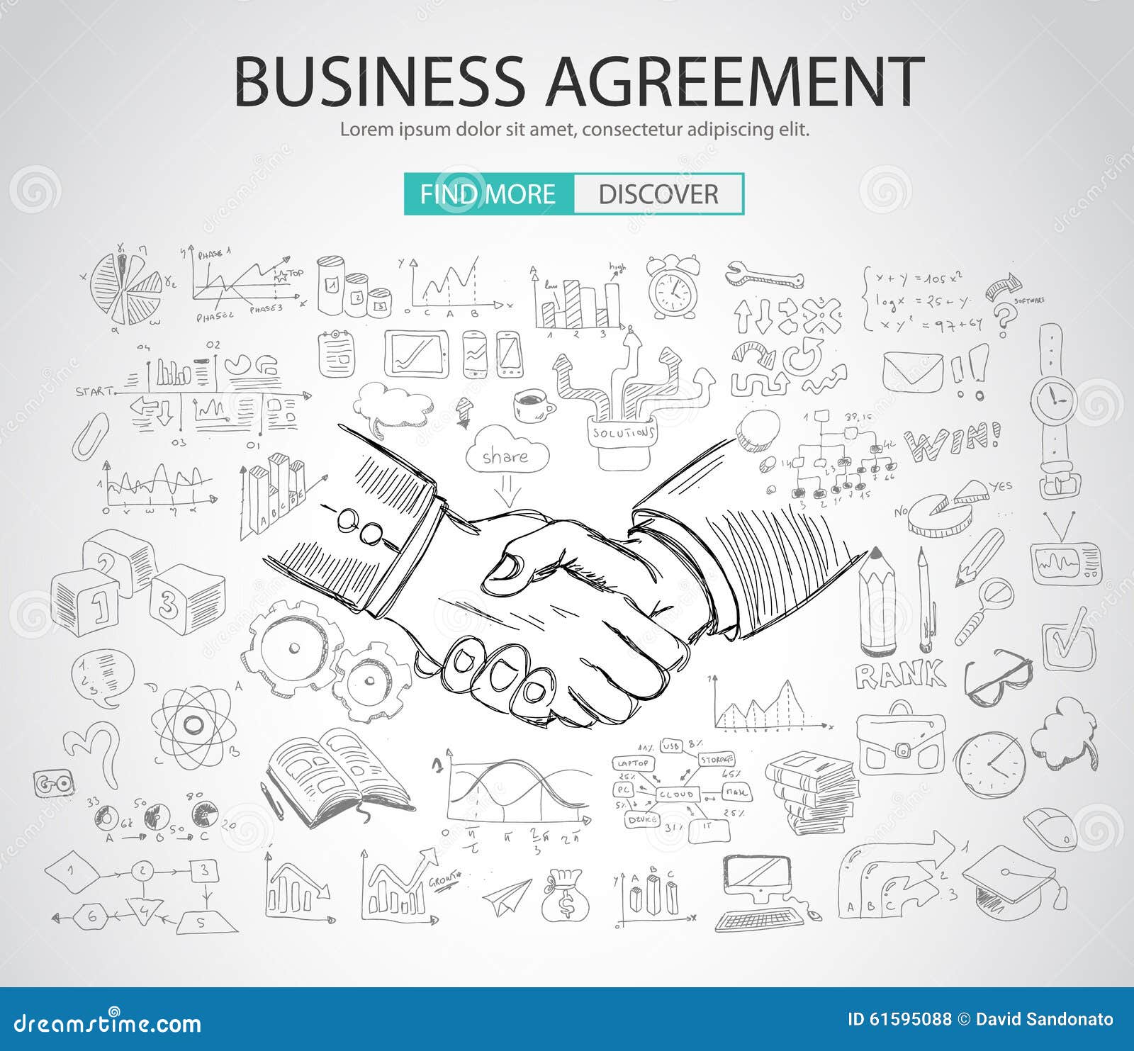 Business Agreement. Contract Handshake. Formal Meeting. Hand Drawn ...