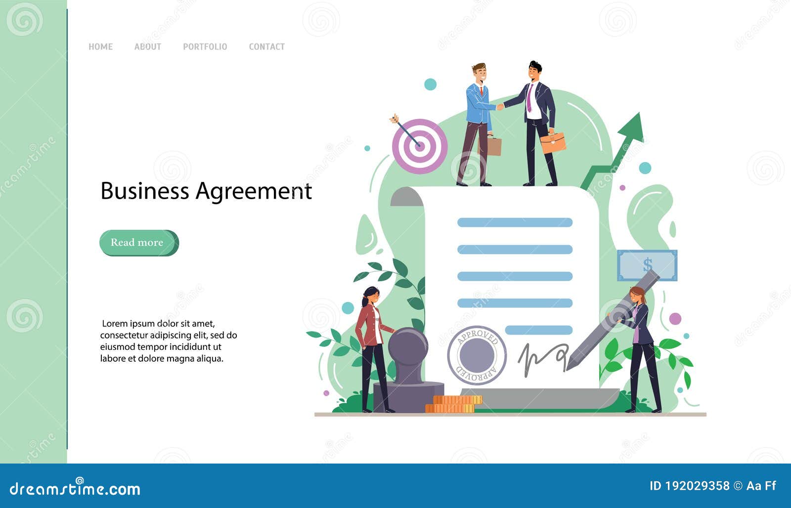 Business Agreement. People Standing on a Signed Contract. Vector ...