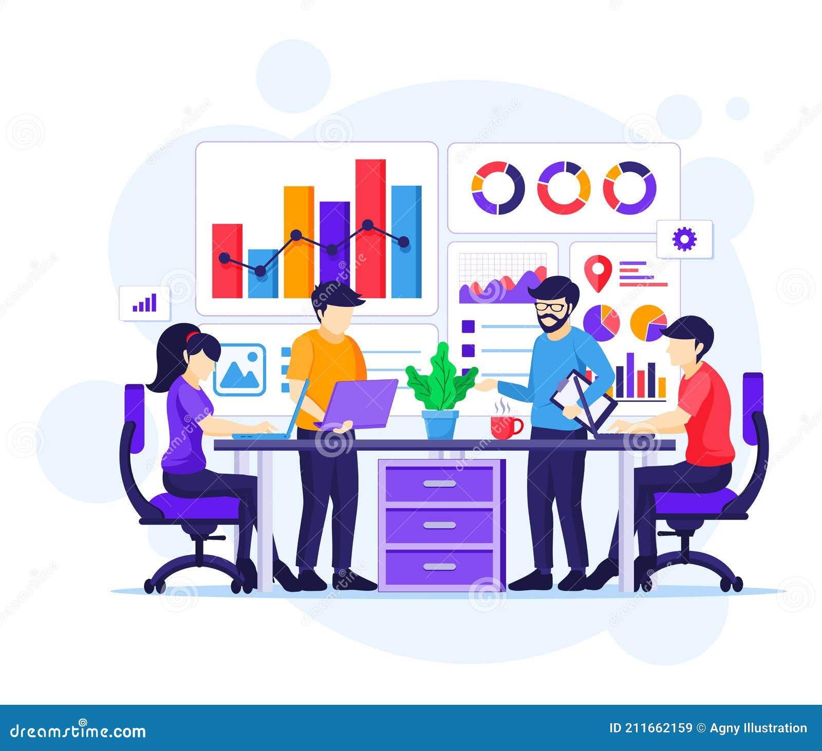 Business Analysis Concept, People Sitting On Desk Work With Charts And ...