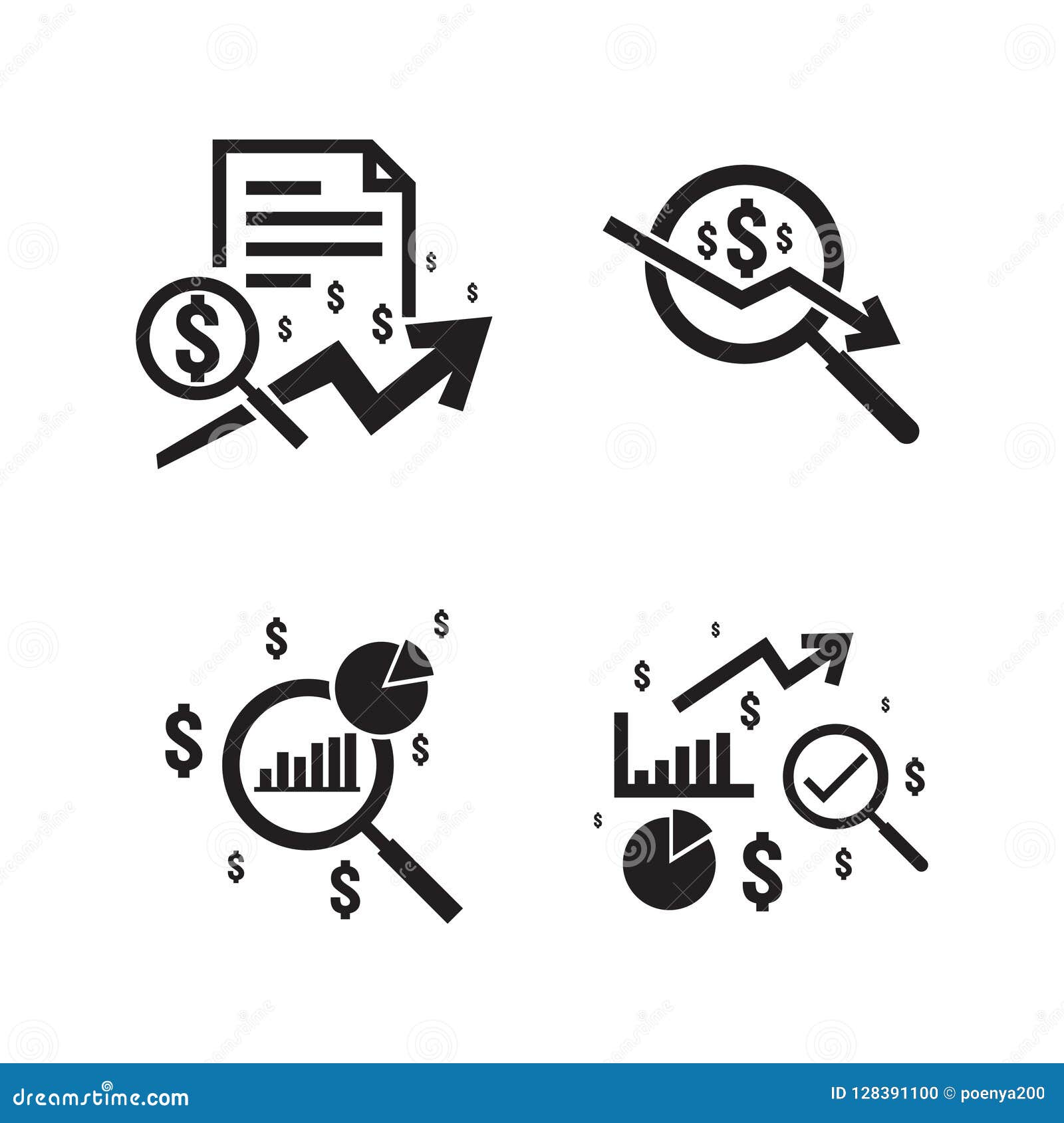 Business Analysis Icon. Symbol with Magnifying Glass. Dollar Increase ... Business Analysis Icon. Symbol with Magnifying Glass. Dollar Increase ...
