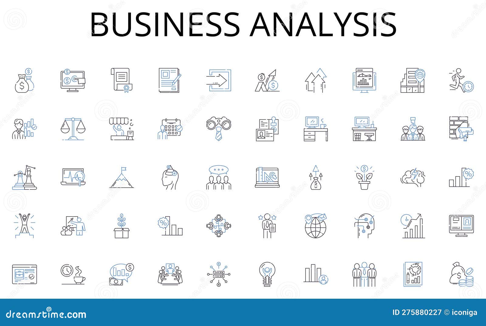 Business Analysis Line Icons Collection. Organize, Schedule, Budget ...