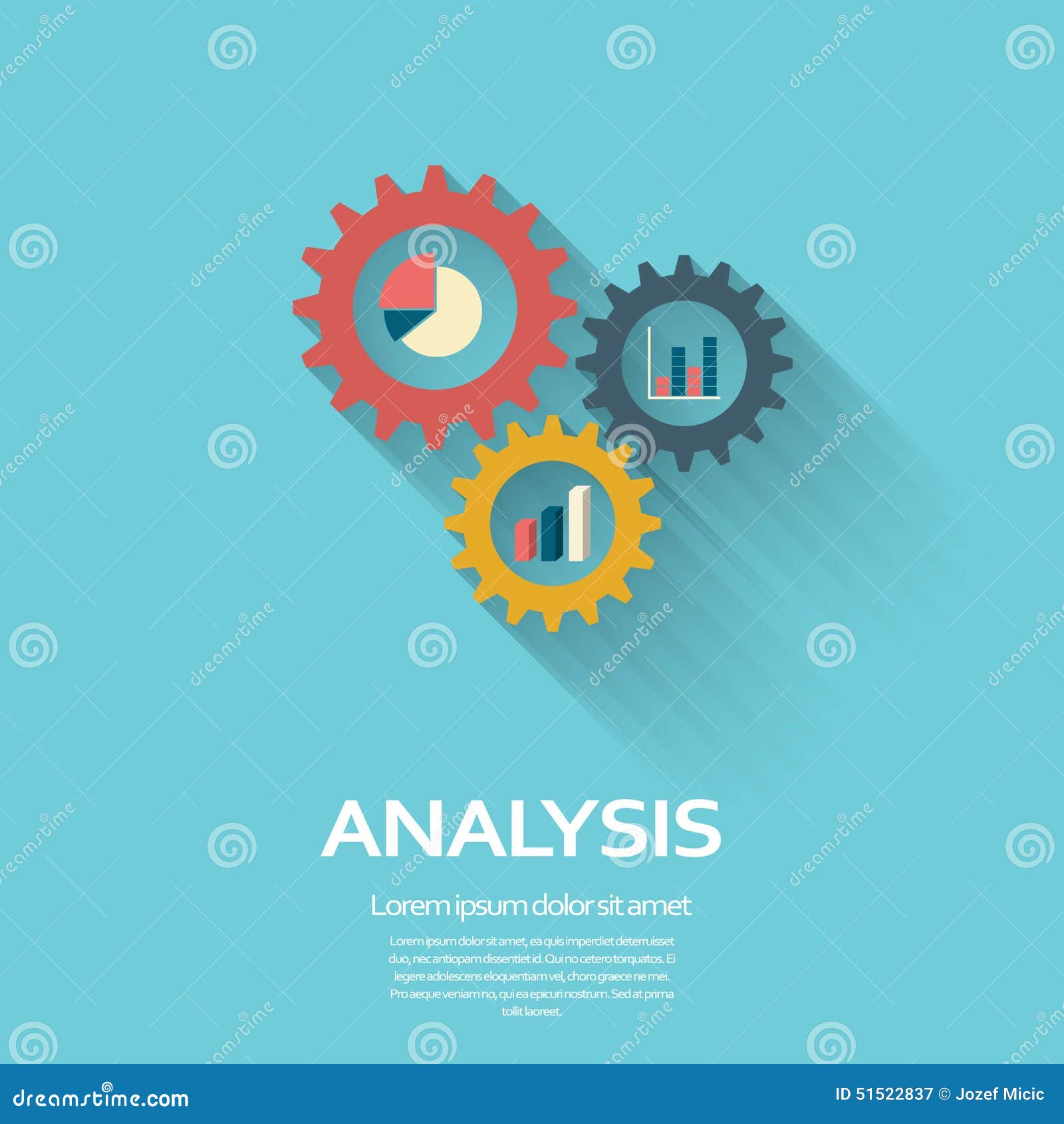 Business Analysis Symbol With Gears Icon And Pie Cartoon Vector ...