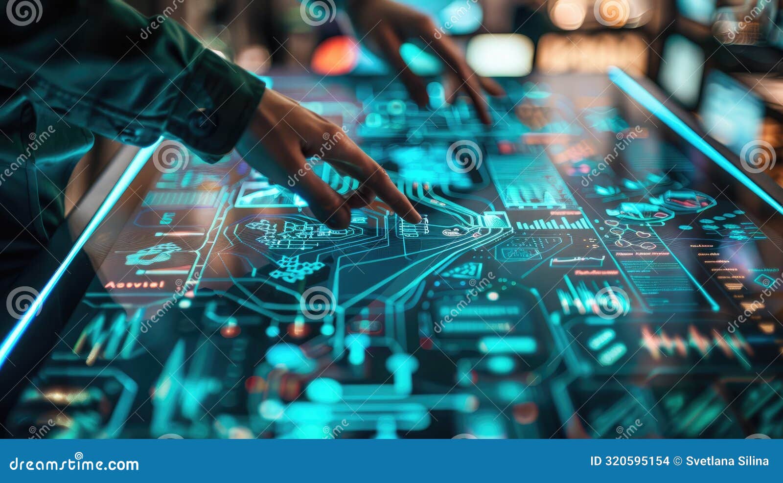 Business Analyst Interacting With A Touch Table To Explore Detailed ...