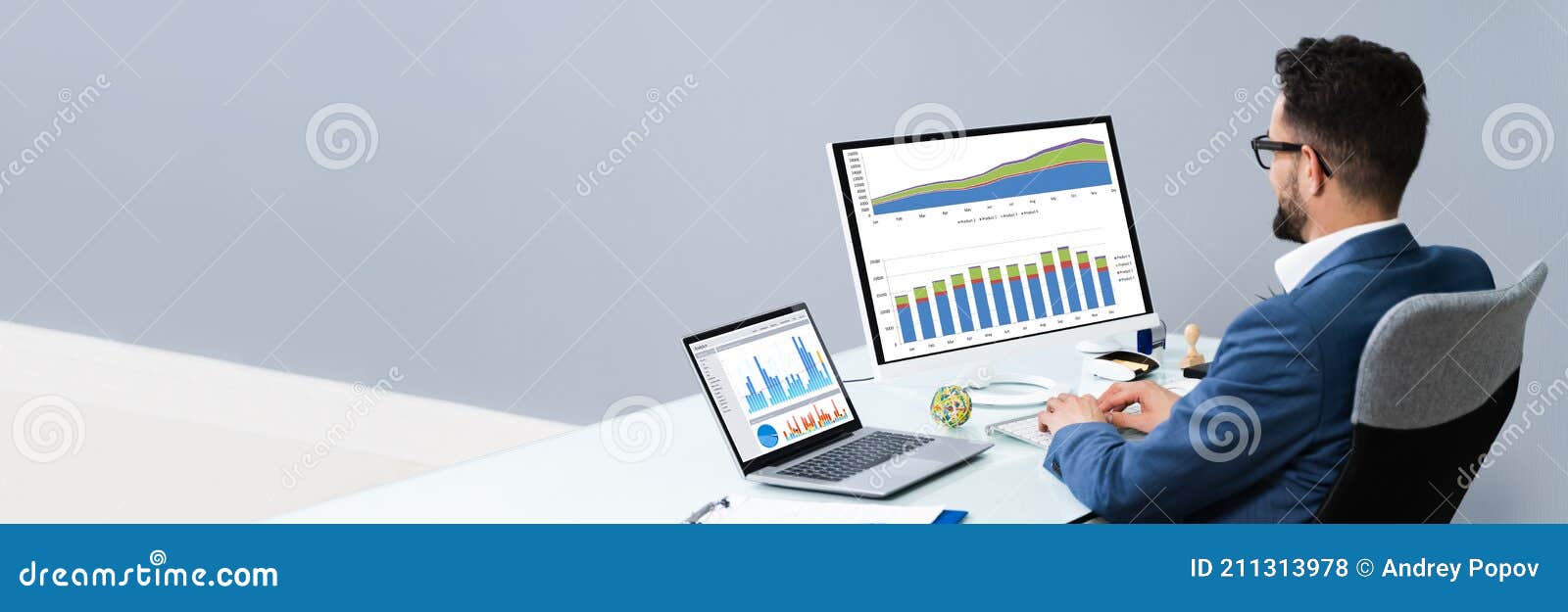 Business Analyst Man Working on Computer Stock Photo - Image of ...