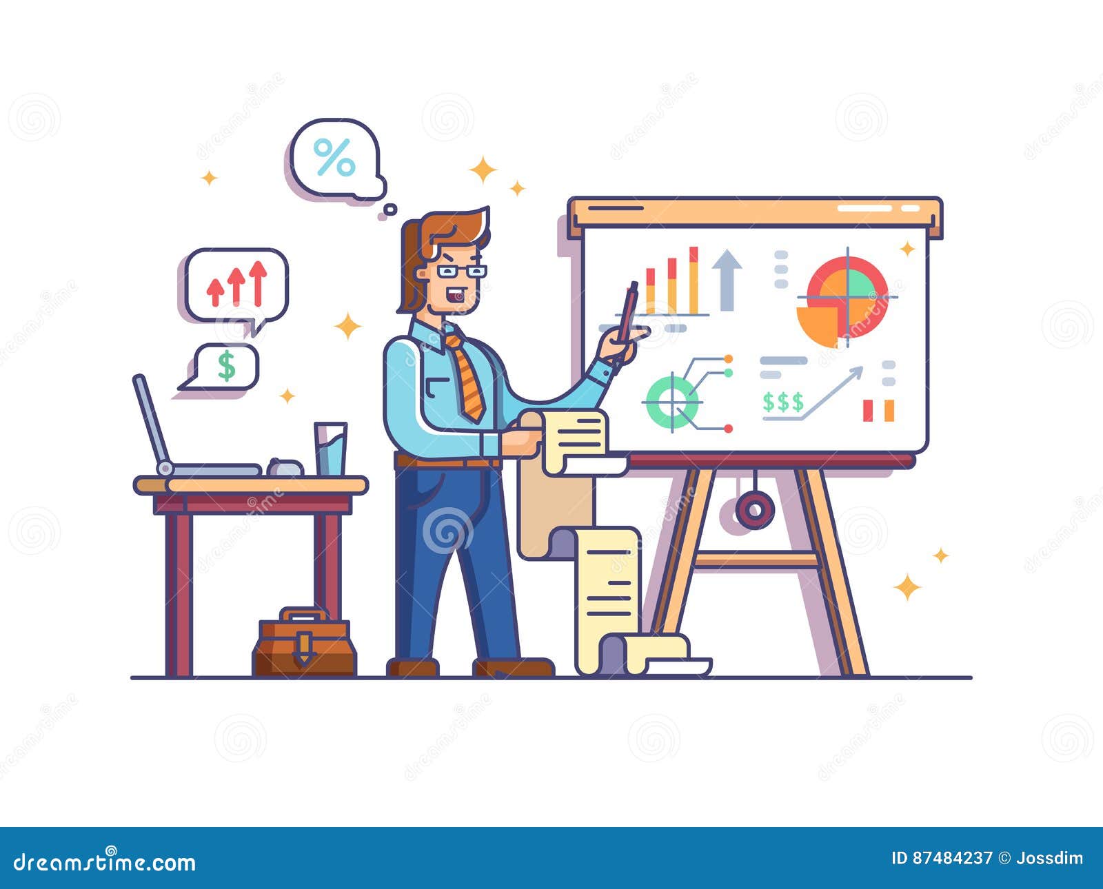 Business Analyst Shows Charts and Graphs Stock Vector - Illustration of ...
