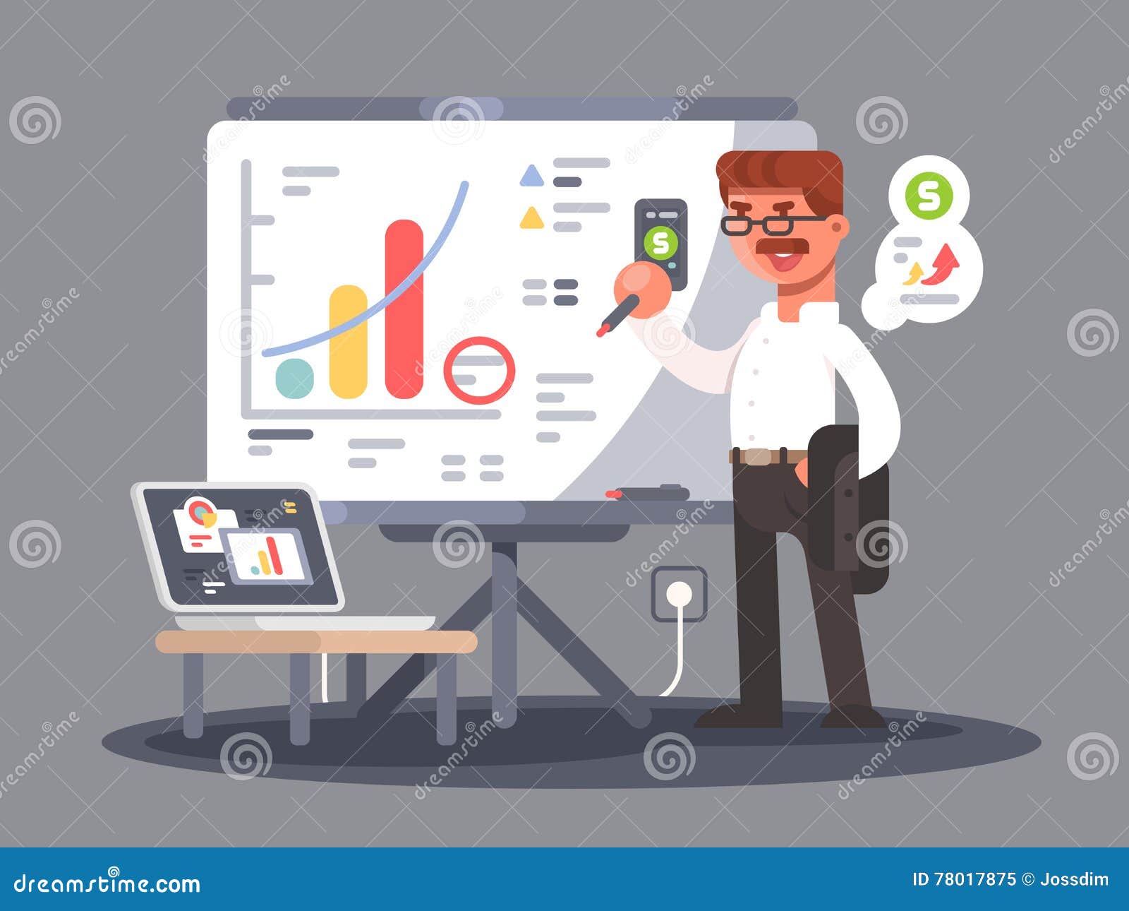 A Business Analyst Displays A Trend Chart Cartoon Vector ...
