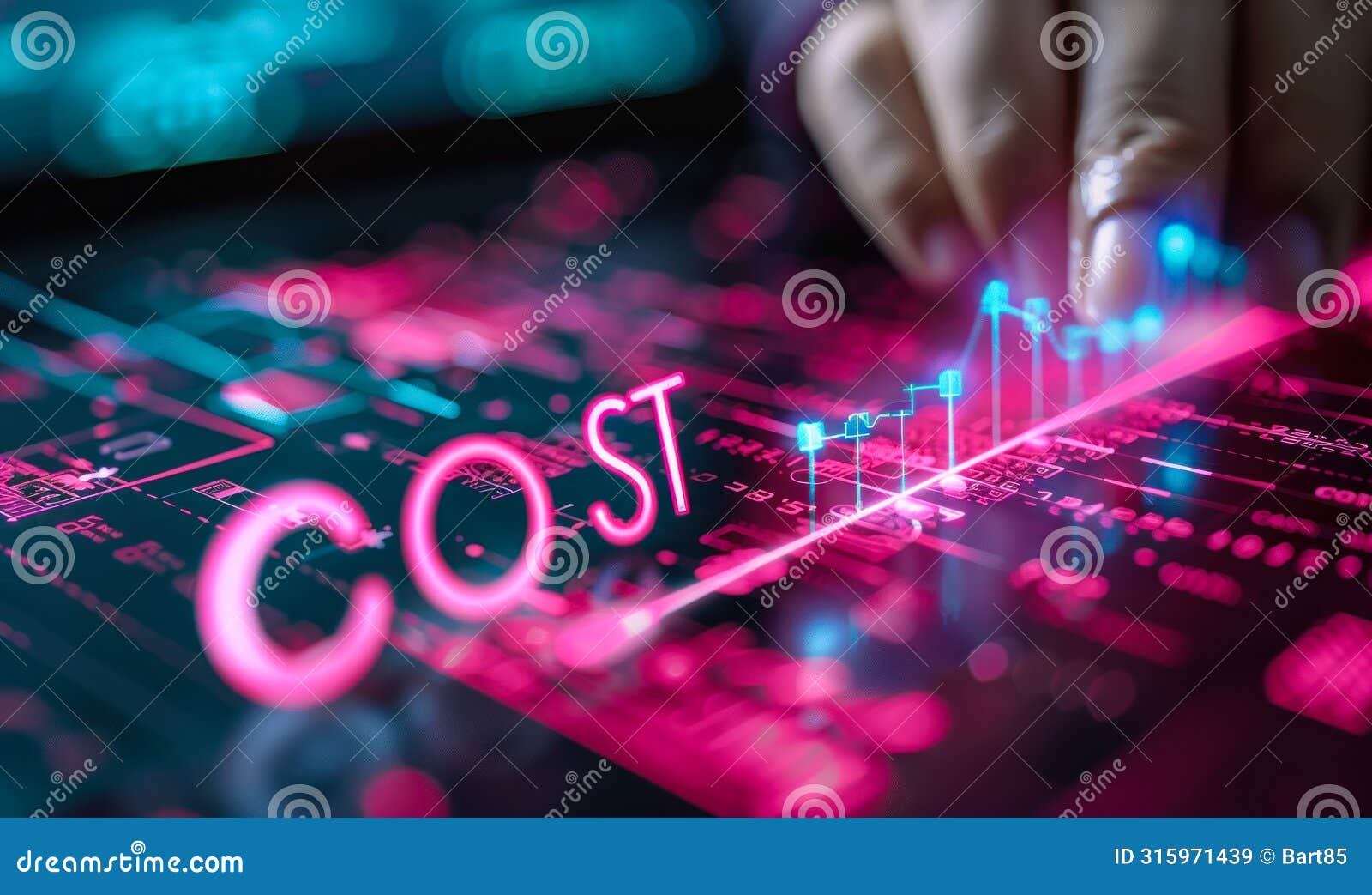 Business Analyst Touching a Glowing Cost Reduction Graph on a Virtual ...