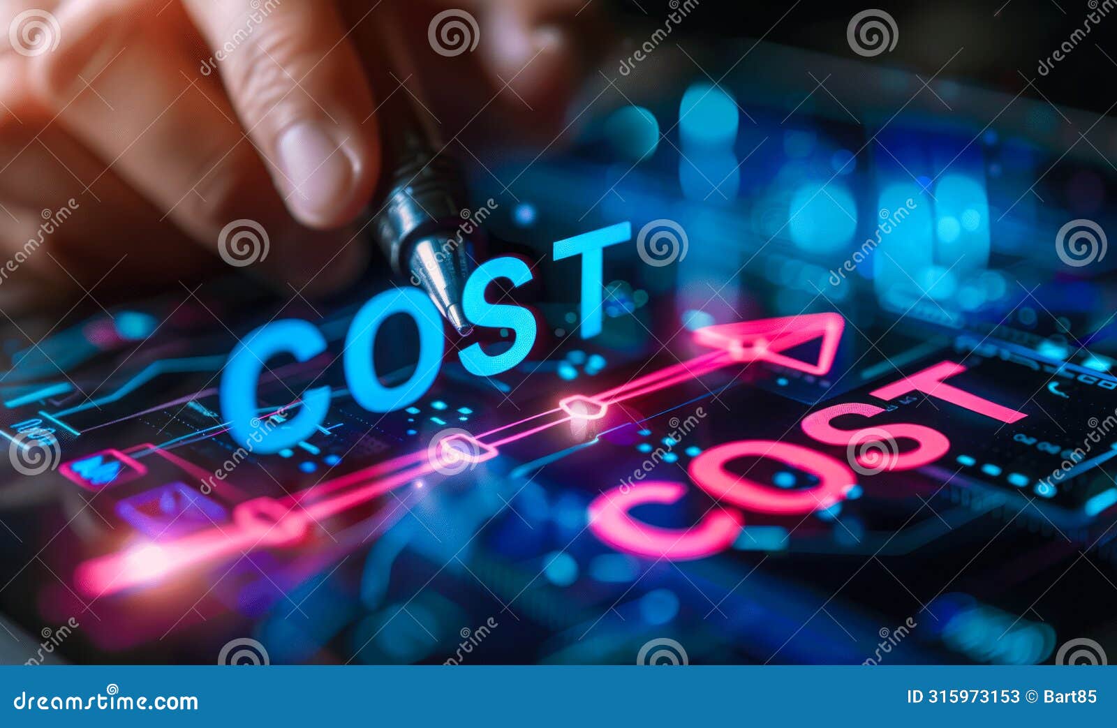 Business Analyst Touching a Glowing Cost Reduction Graph on a Virtual ...