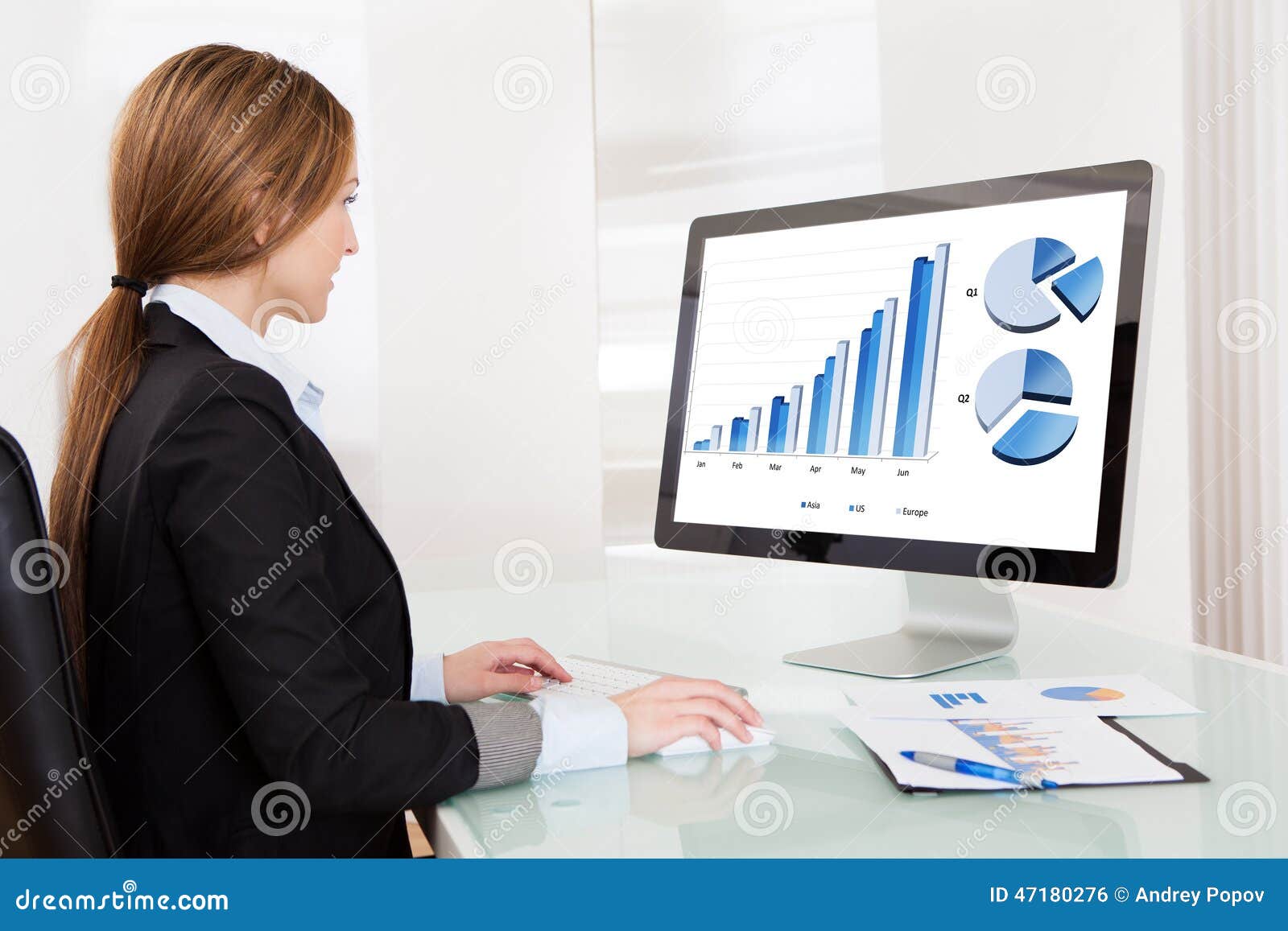 Business Analyst Woman Working on Computer Stock Photo - Image of ...