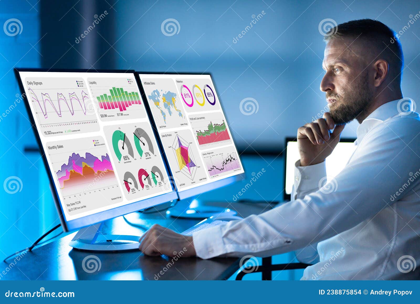 Business Analyst Working Late Stock Photo - Image of advisor, monitor ...