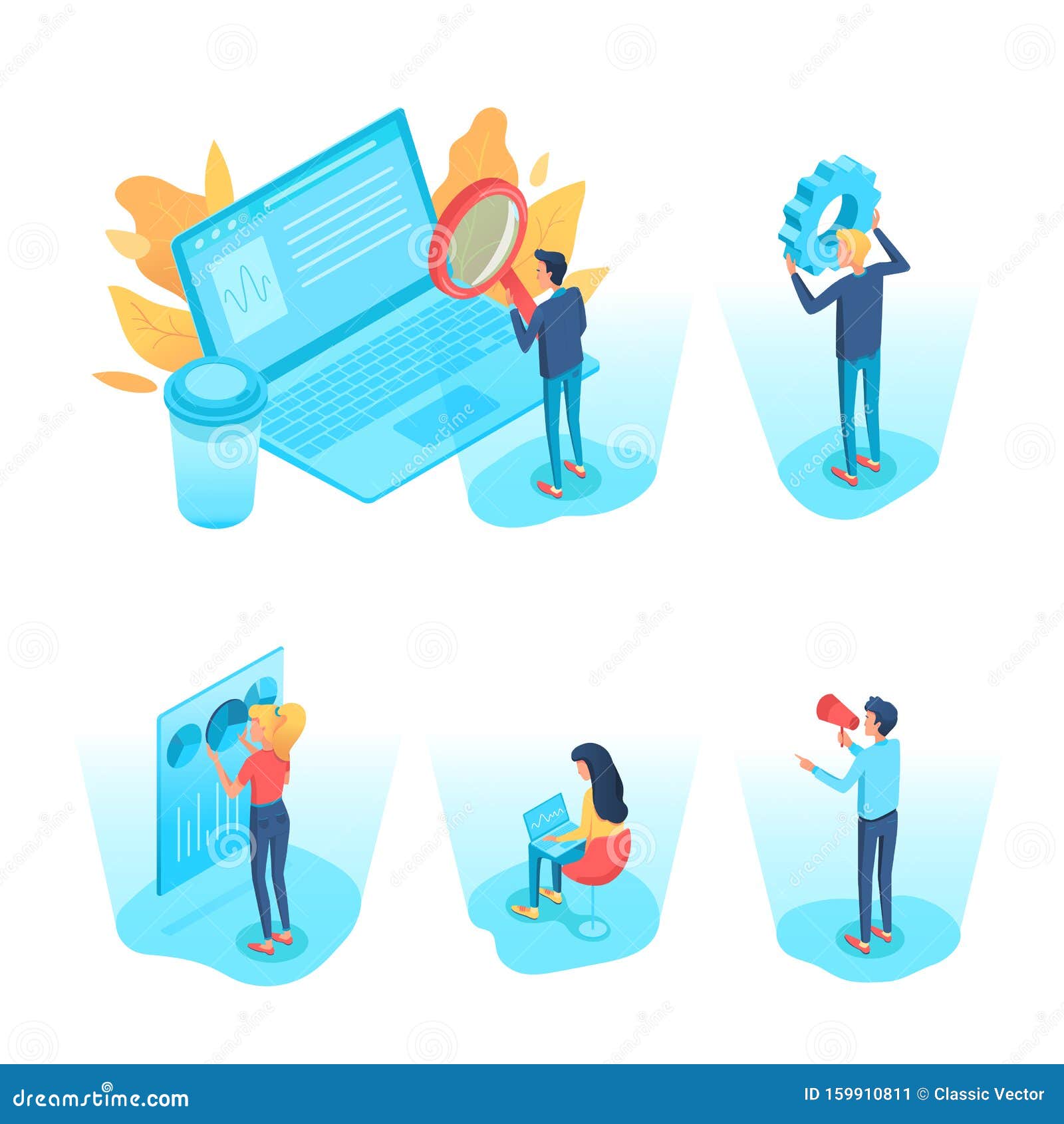 Business Analysts Isometric 3D Illustrations Set Stock Vector ...