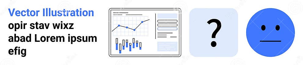 Business Analytics Dashboard, Question Mark Icon, and Neutral Face ...