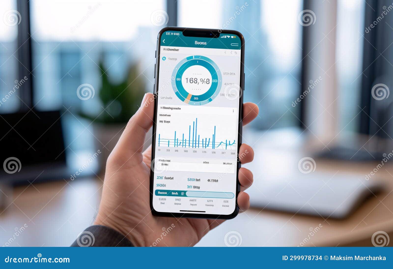 Business Analytics, Graph on the Screen of a Mobile Phone with a Blank ...