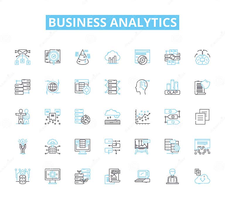 Business Analytics Linear Icons Set. Data-driven, Insights, Intelligence, Metrics, Analysis ...