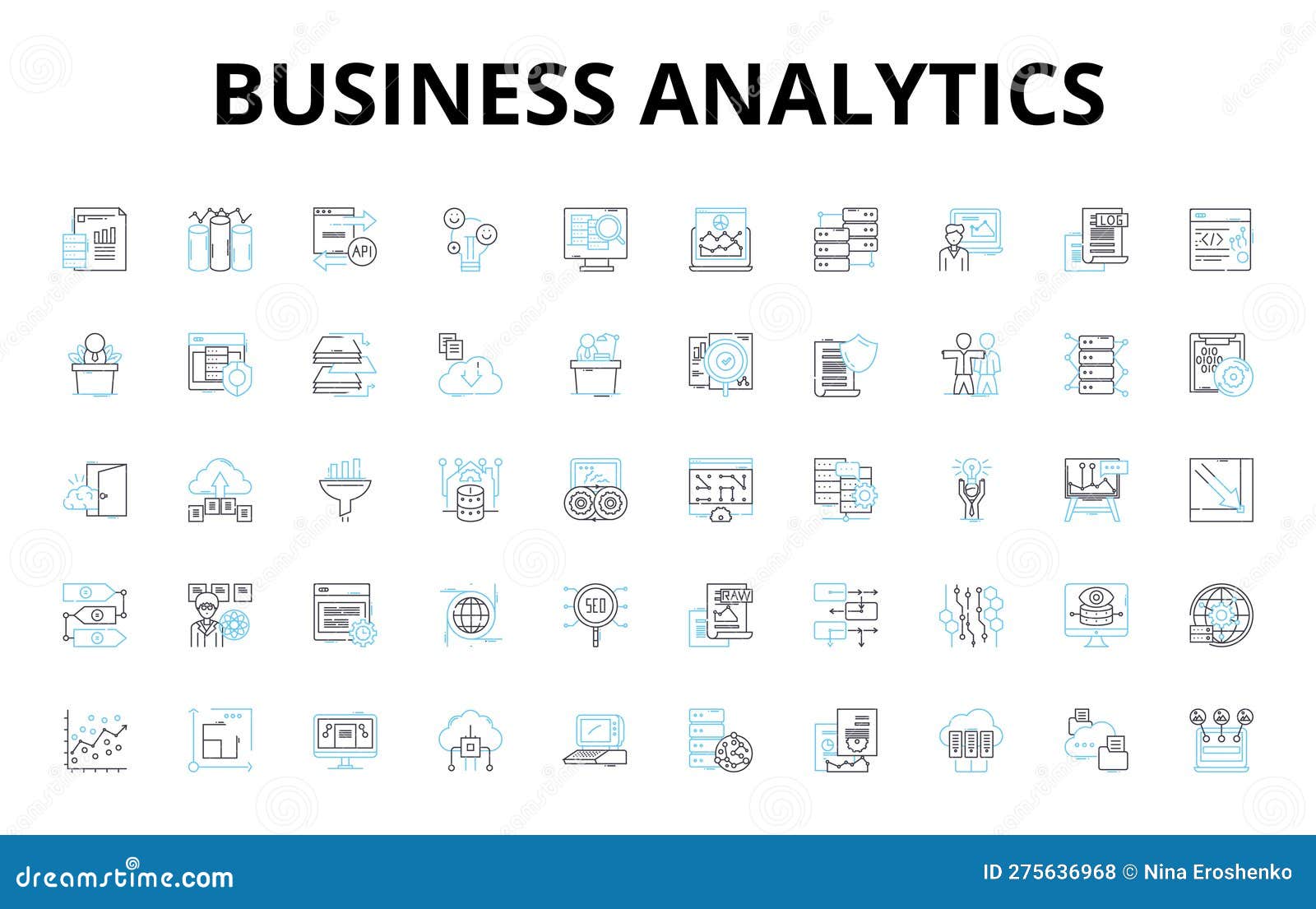 Business Analytics Linear Icons Set Data Driven Insights Intelligence Metrics Analysis