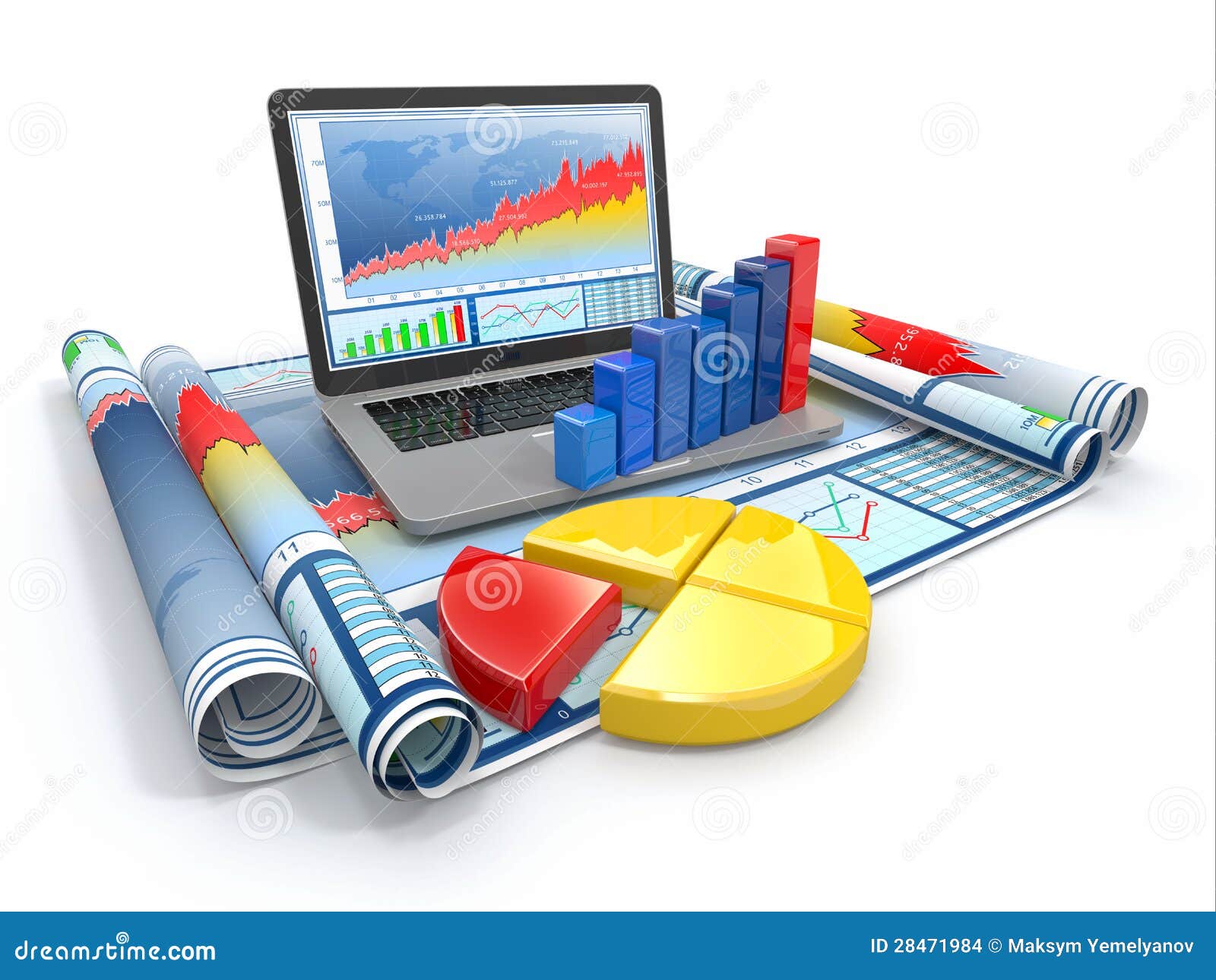 Business Analyze. Laptop, Graph and Diagram Stock Illustration ...