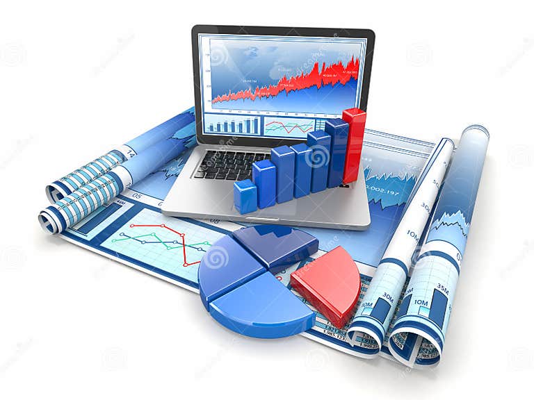 Business Analyze. Laptop, Graph and Diagram Stock Illustration ...
