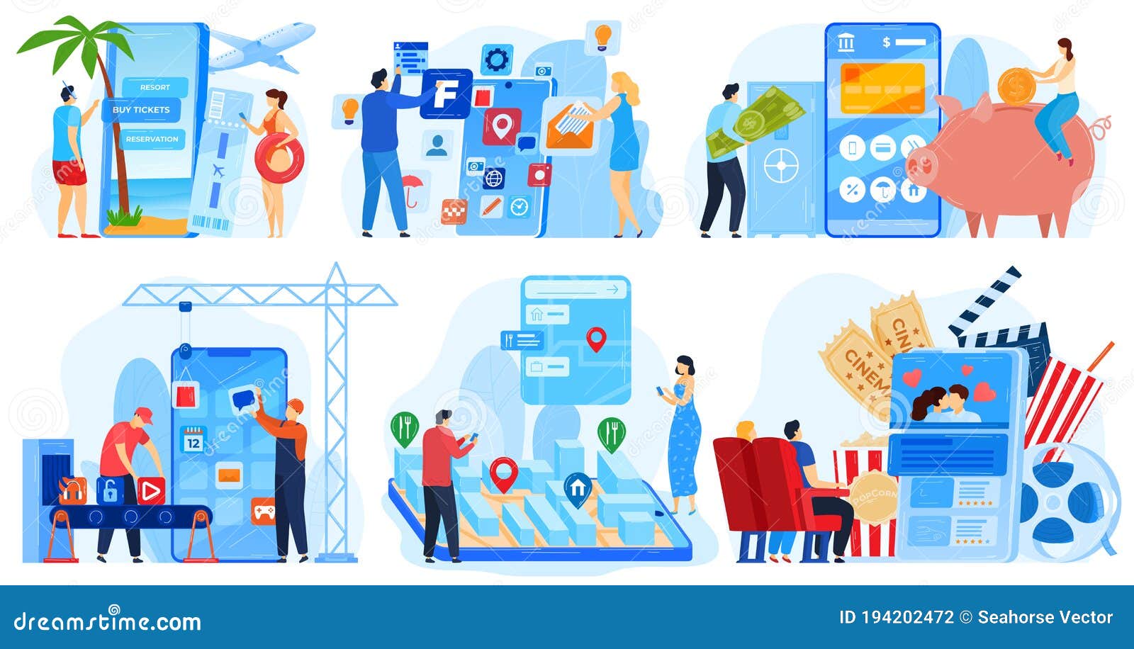 Business Application Development Vector Illustration Set, Cartoon Flat ...