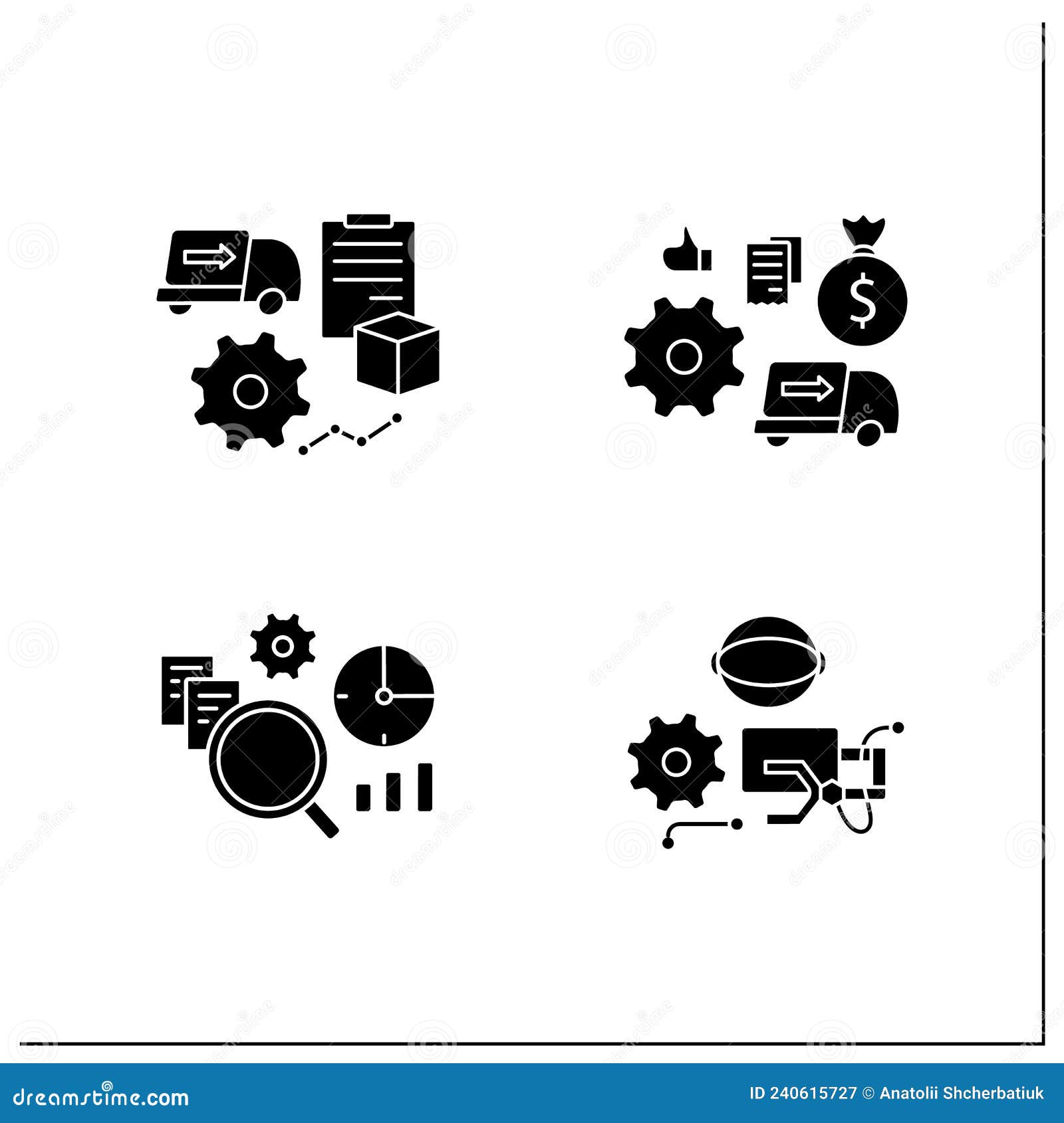 Business Automation Glyph Icons Set Stock Vector - Illustration of ...