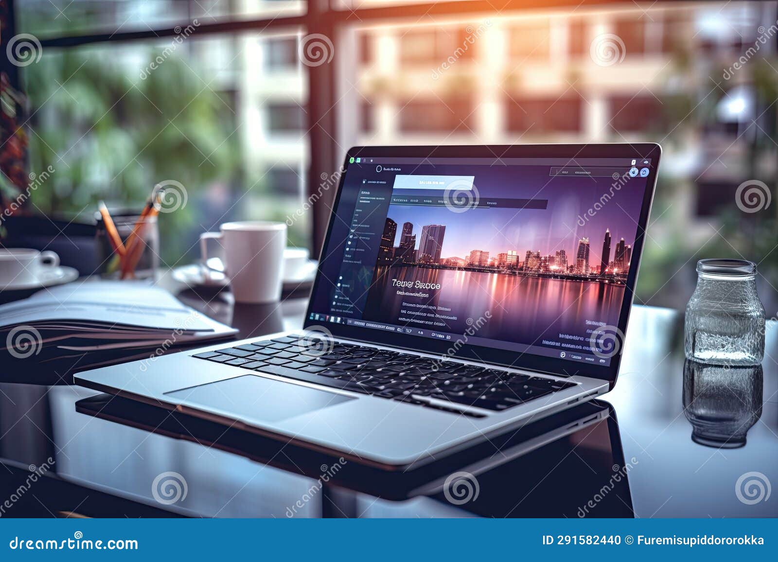 Business Background with Desktop and Laptop Office Workplace ...