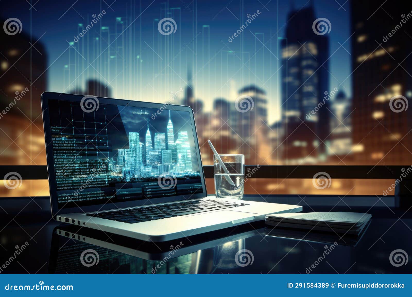 Business Background with Desktop and Laptop Office Workplace ...