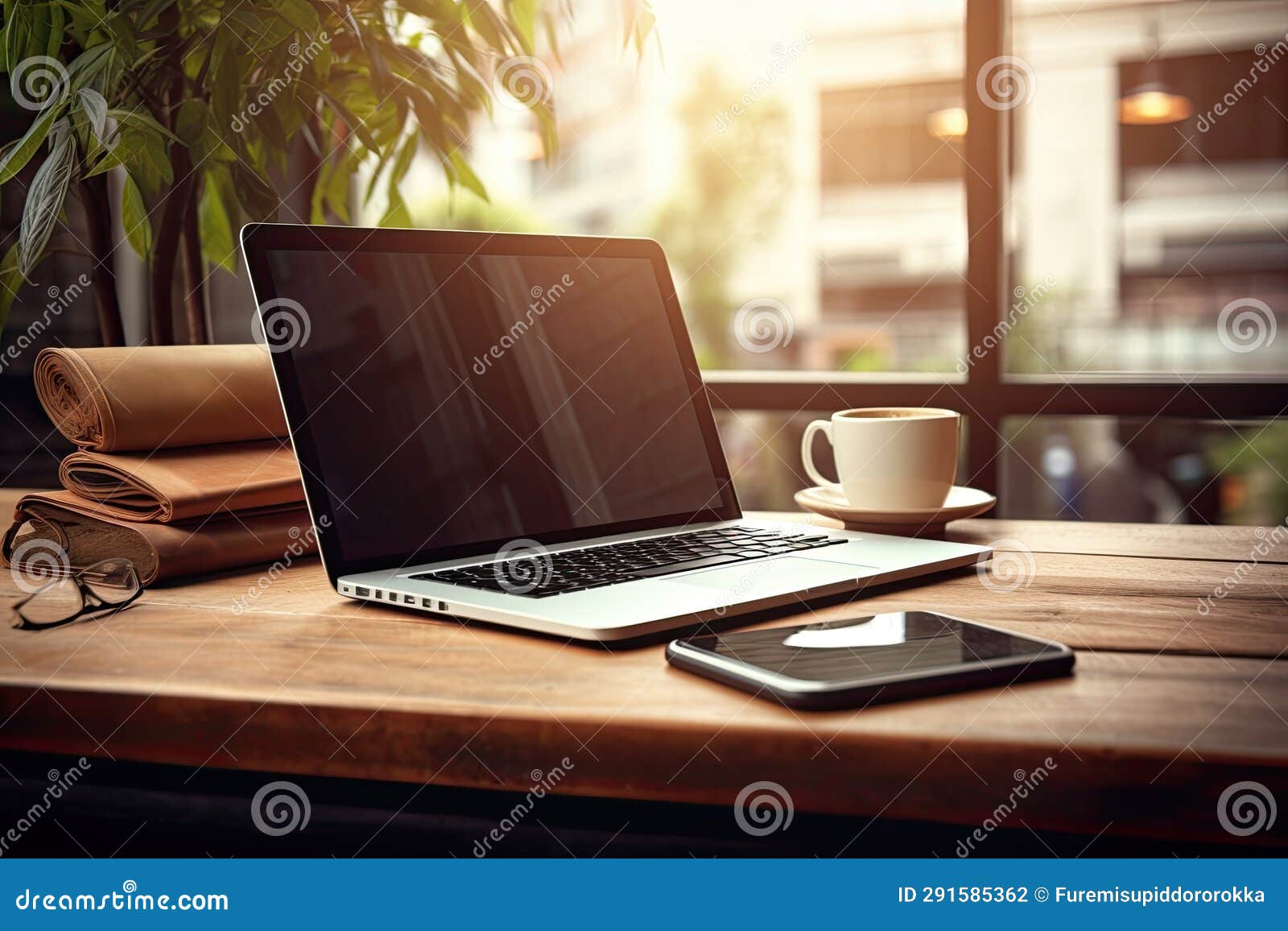 Business Background with Desktop and Laptop Office Workplace ...