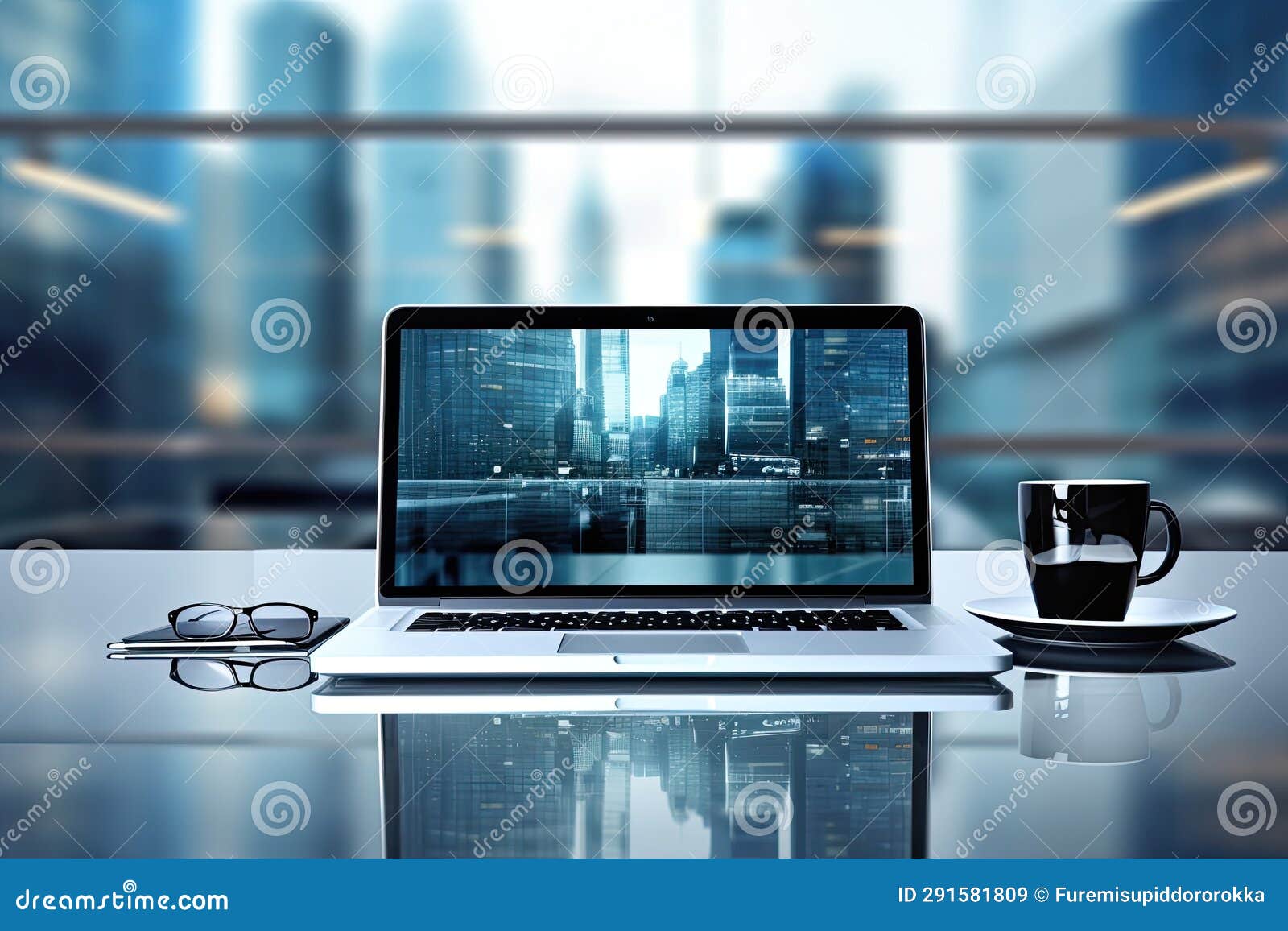 Business Background with Desktop and Laptop Office Workplace ...