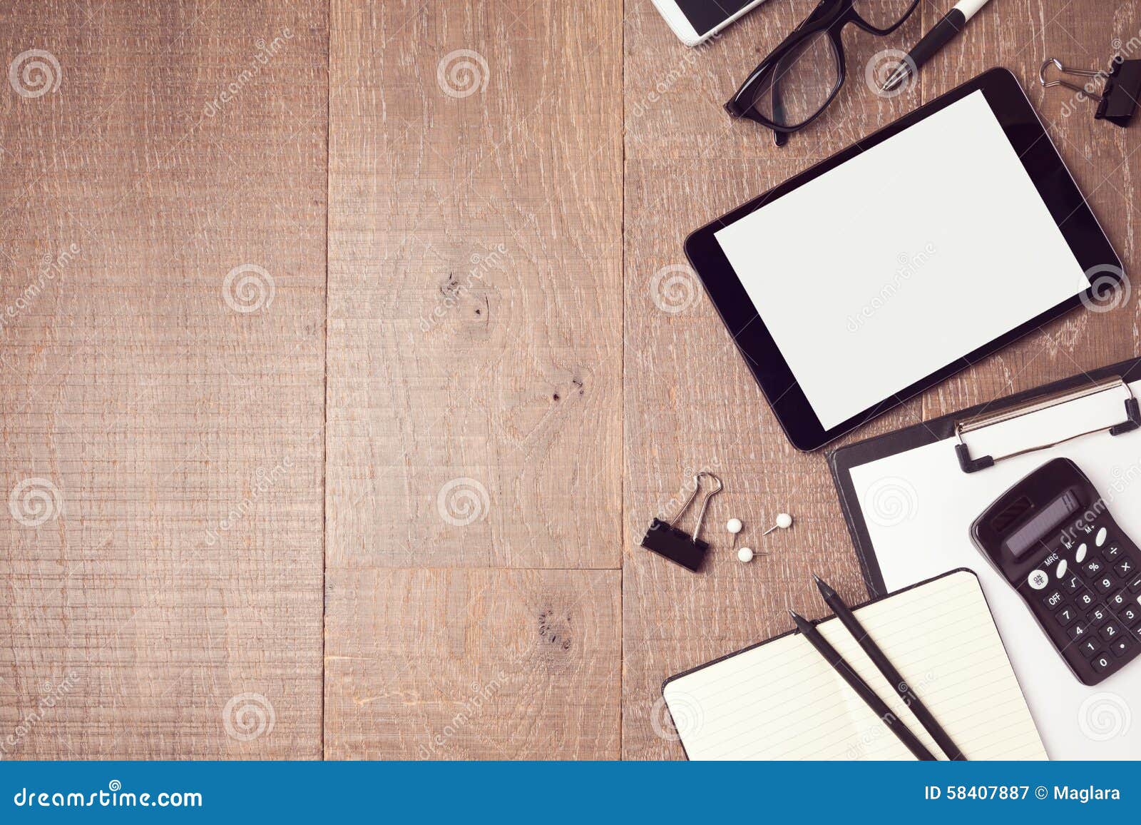 Business Background with Digital Tablet and Office Items. View from ...