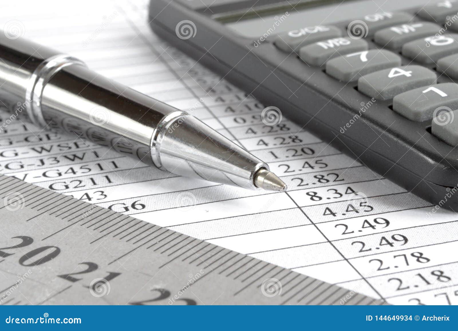 Table, Ruler and Calculator Stock Photo - Image of account ...