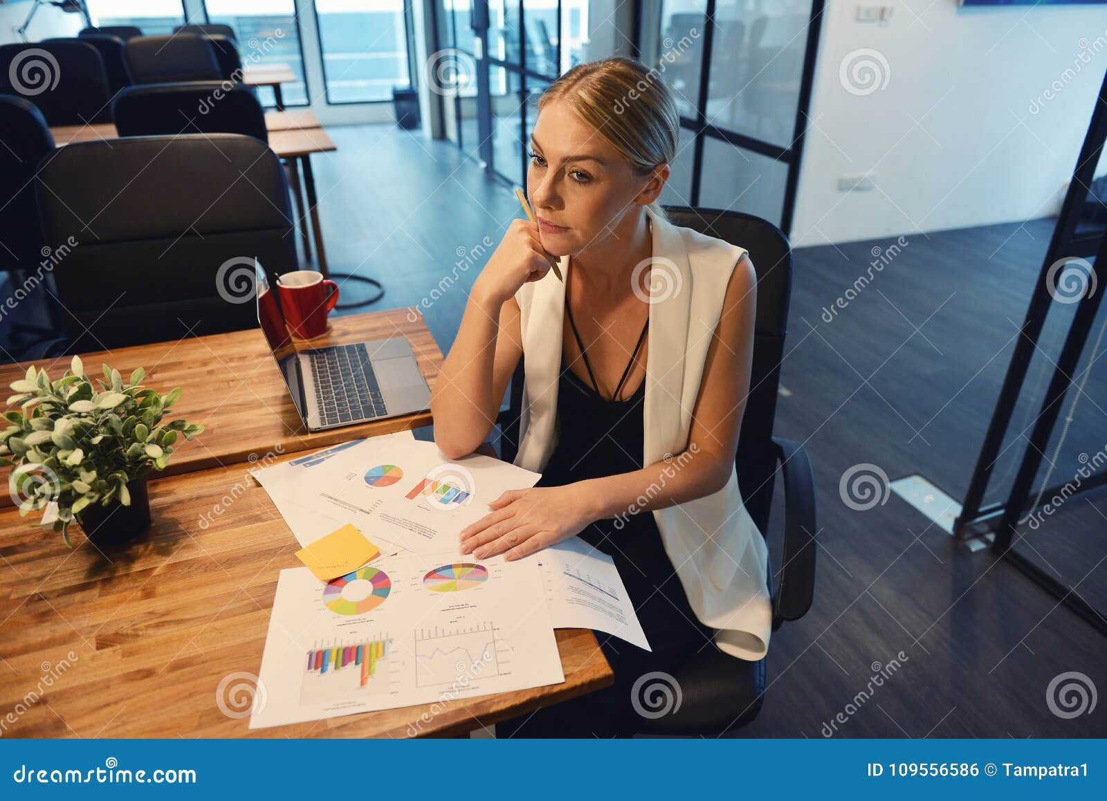 Business Blonde Girl Thinking about Work Stock Photo - Image of girl ...