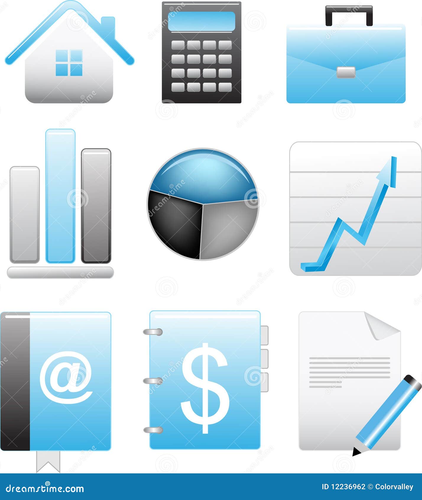 Business blue icons set stock vector. Illustration of diagram - 12236962