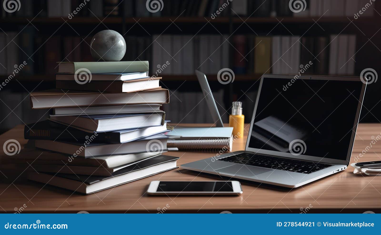 Business Books and Laptop on a Desk Stock Illustration - Illustration ...