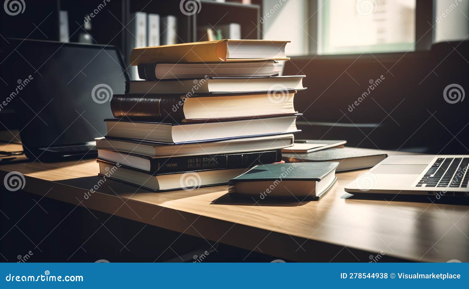 Business Books and Laptop on a Desk Stock Illustration - Illustration ...