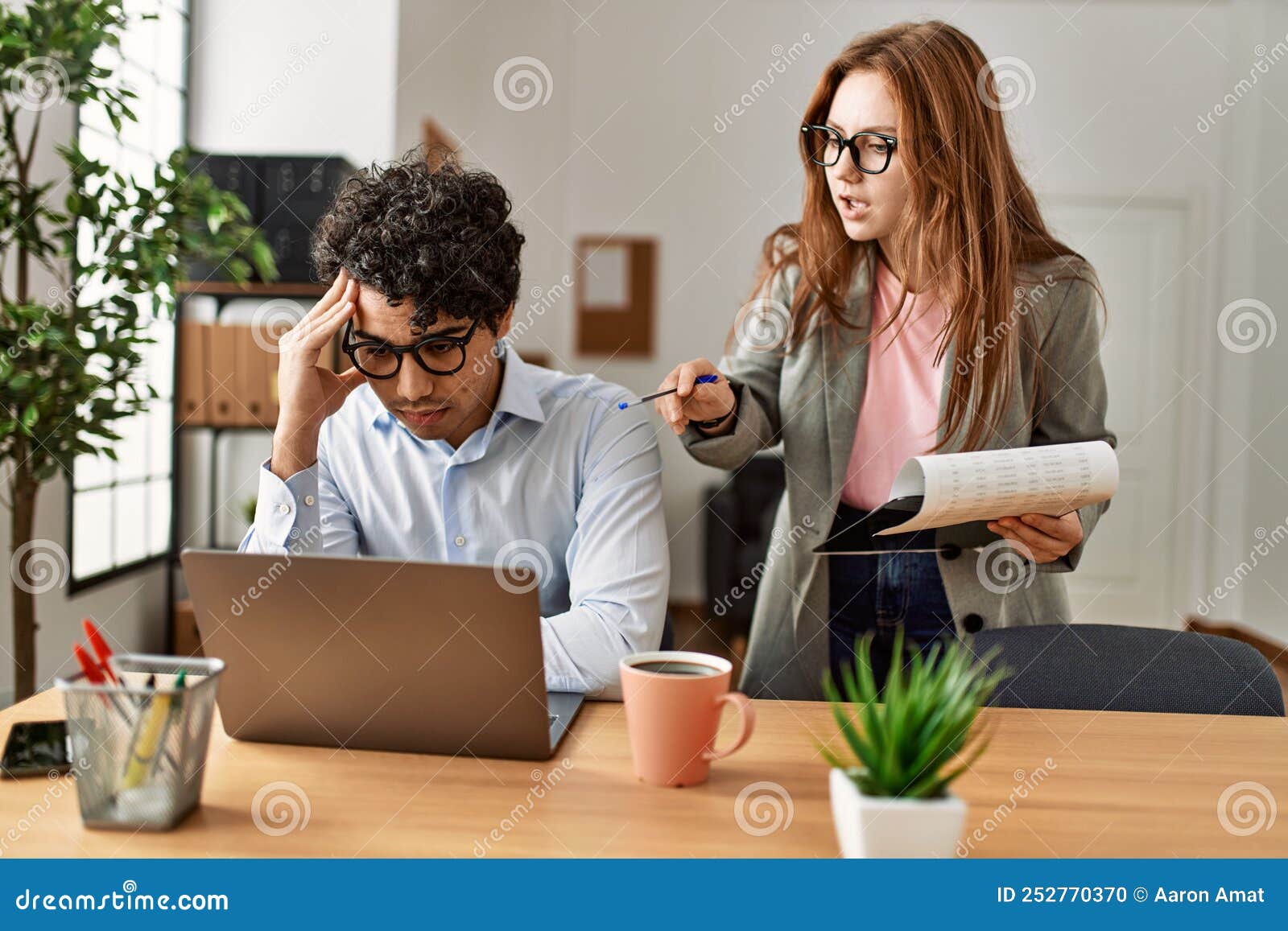 Business Boss Angry with Stressed Employee at the Office Stock Photo ...