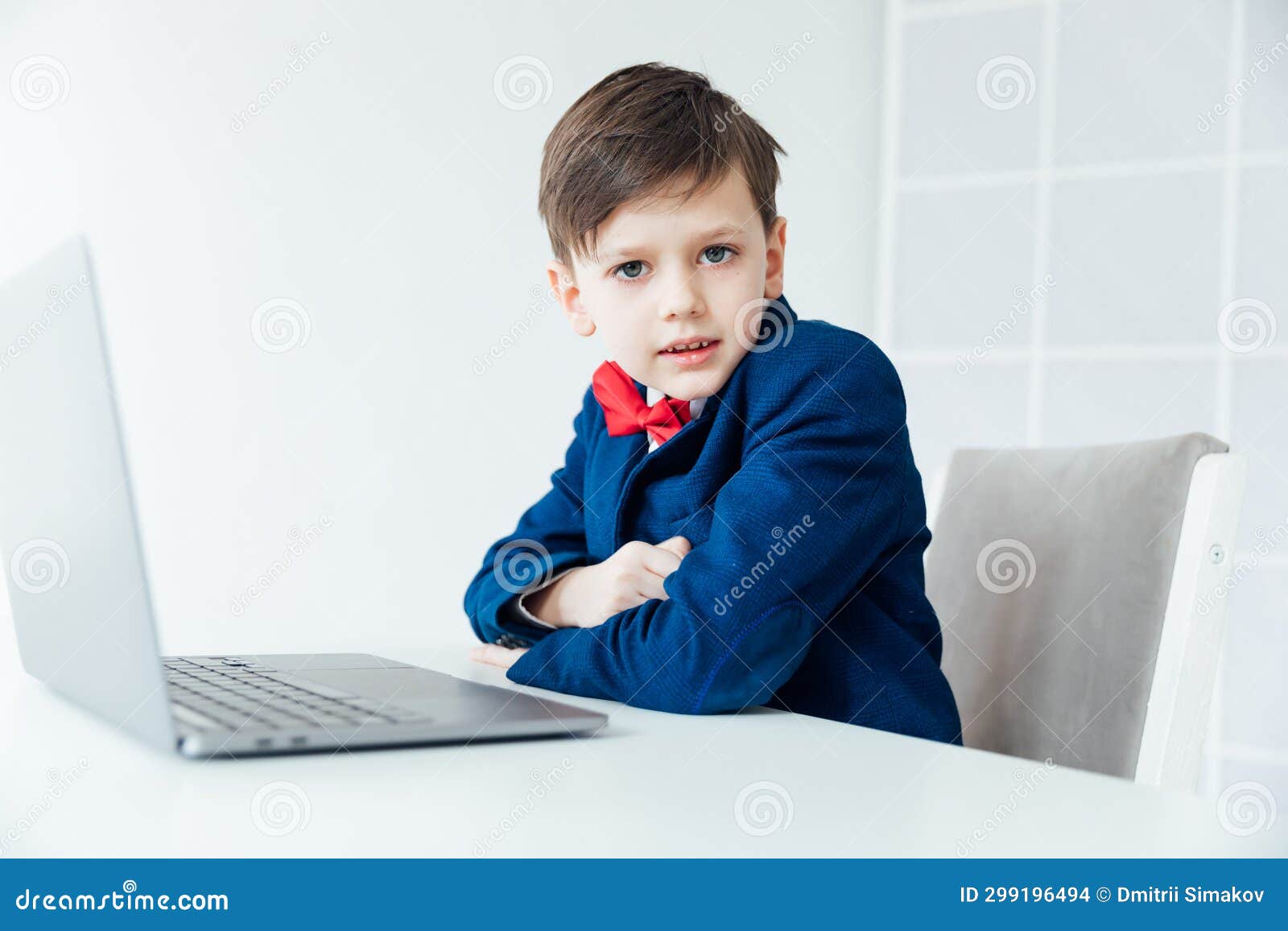 Business Boy in Jacket Working Online at Computer Stock Photo - Image ...