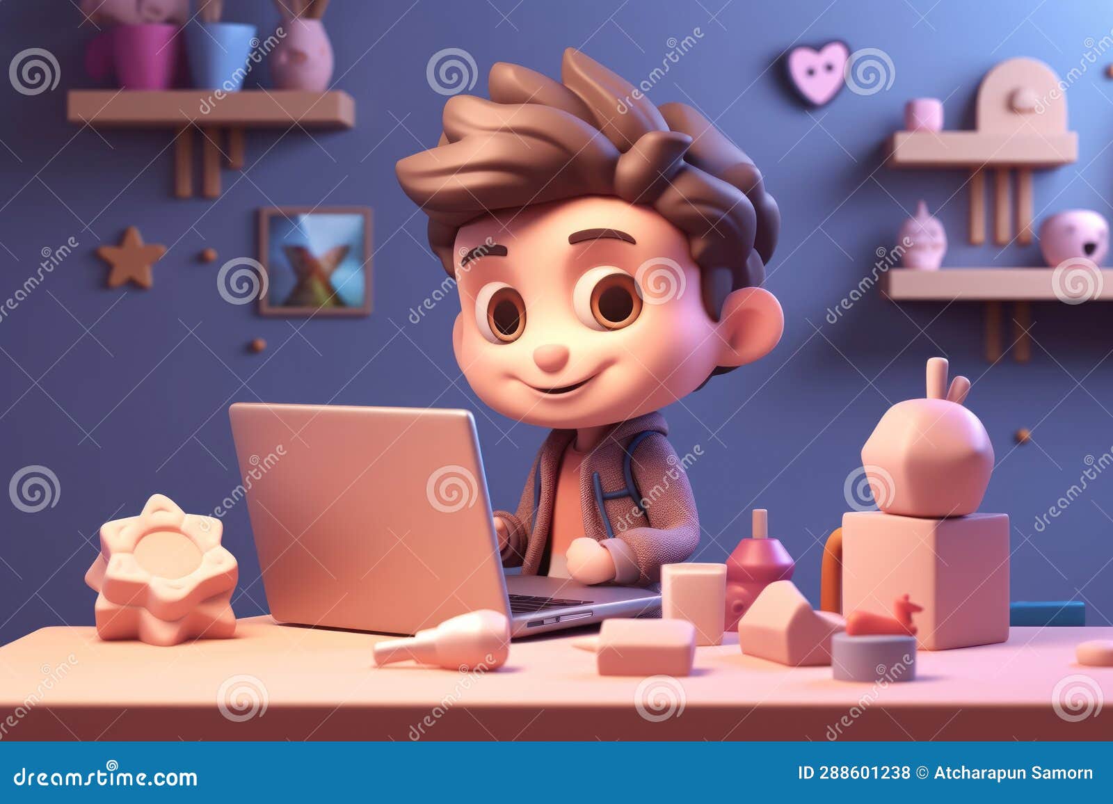 A Business Boy Working with Laptop on Desk Tiny Cute Isometric 3D ...