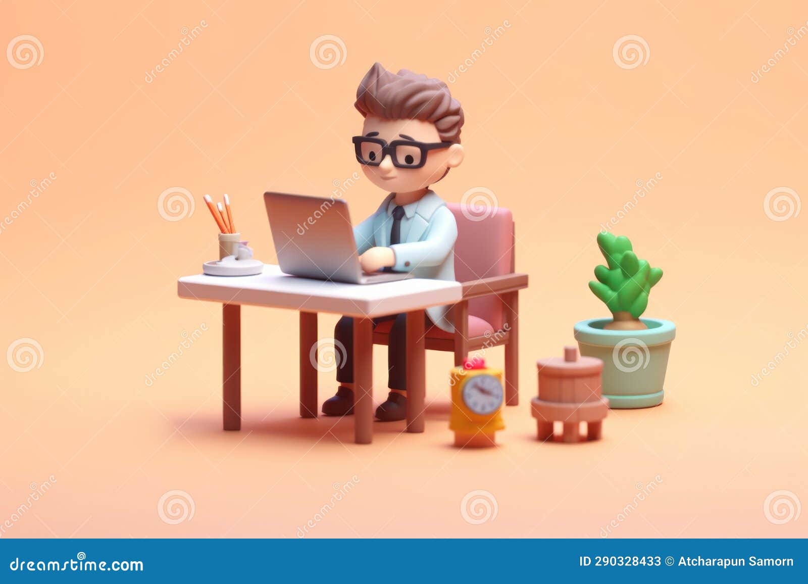 A Business Boy Working with Laptop on Desk Tiny Cute Isometric 3D ...