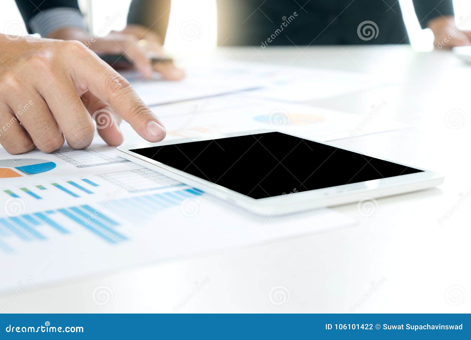 Business Businessman Work on the Table Use Computer and Tablet Stock ...