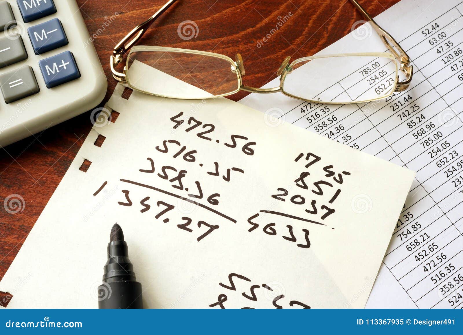 Business Calculation Concept. Papers with Financial Data and Calculator ...