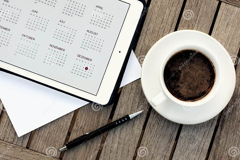 Business, Calendars, Appointment. Office Table with Notepad, Computer ...