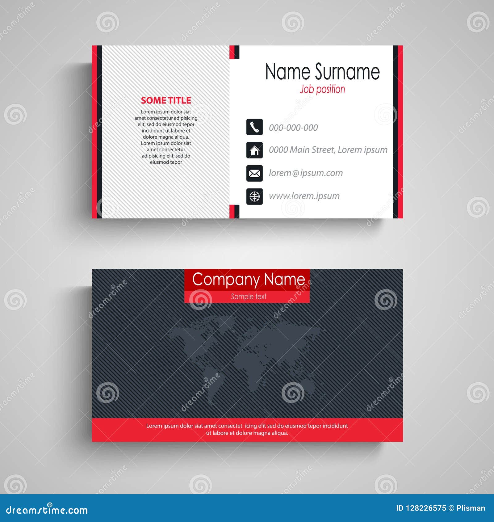 Business Card in Blue Red Design with Fine Strips Stock Vector ...