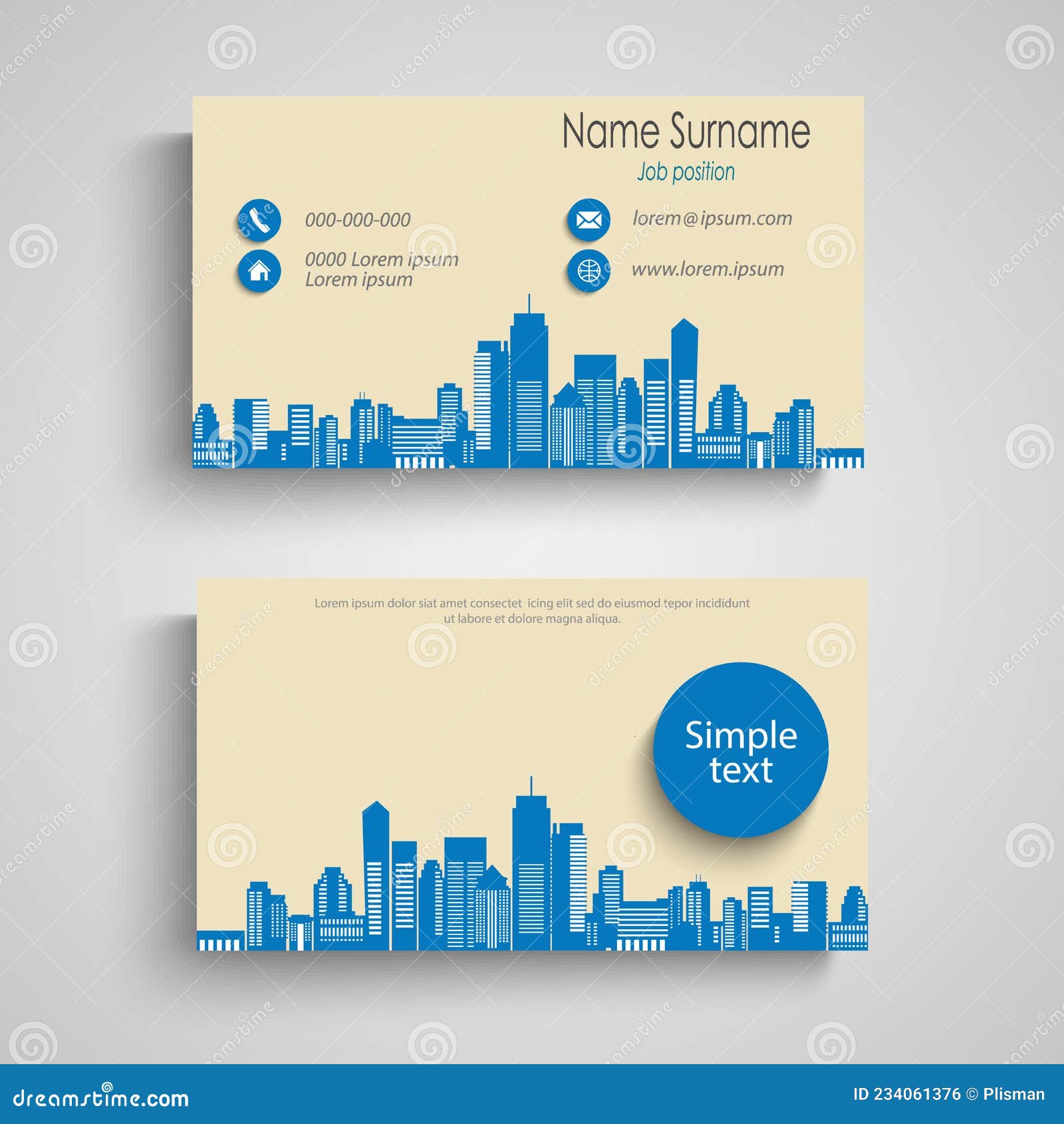 Business Card with City in Blue Design Stock Vector - Illustration of ...
