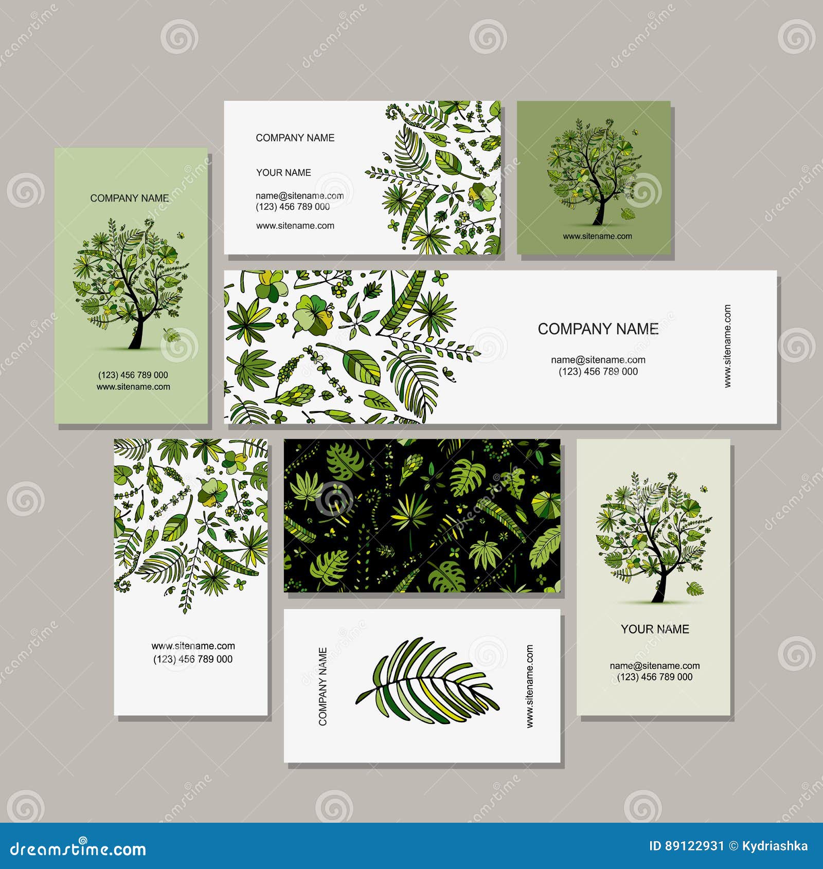 Business Card Collection, Tropical Tree Design Stock Vector ...
