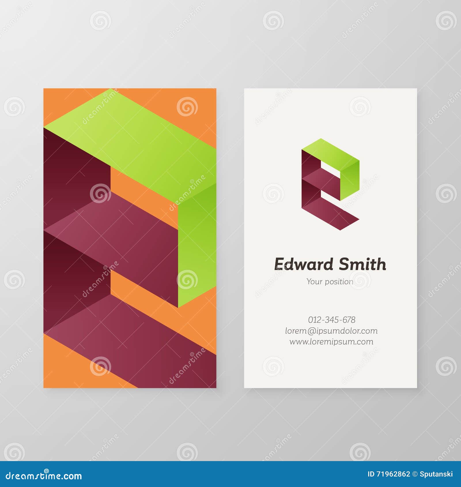 Business Card Isometric Logo Letter E Template. Stock Vector ...