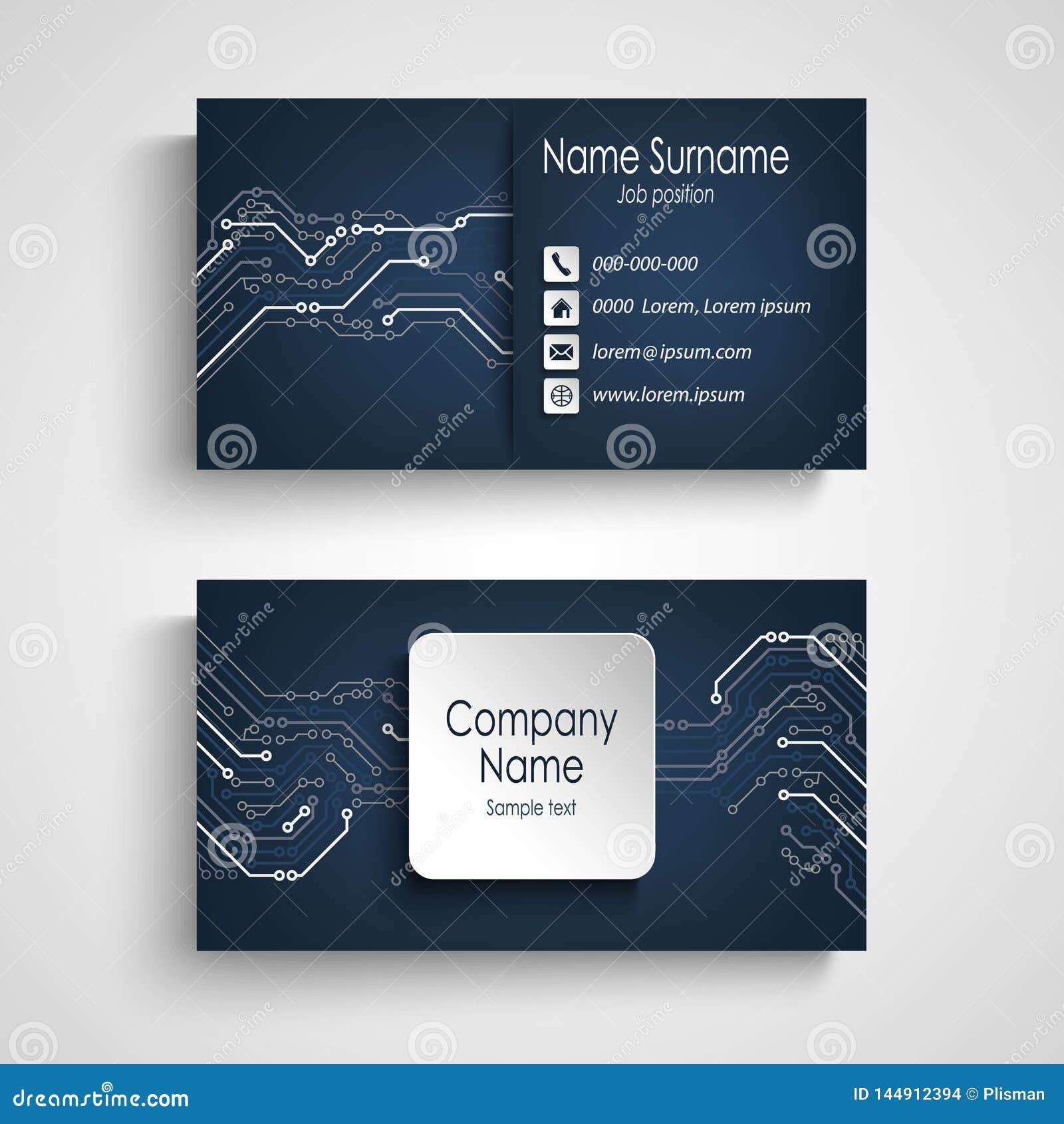 Business Card with Printed Circuit Board in Blue Design Stock Vector ...