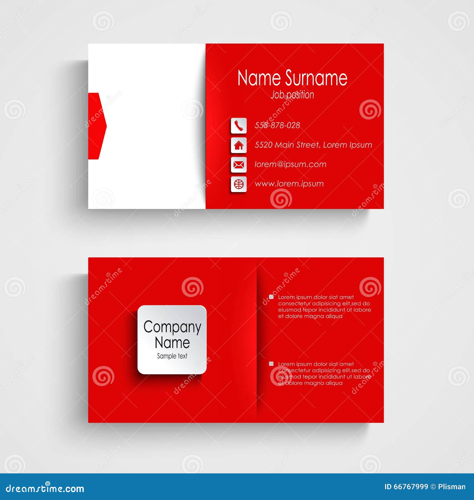 Business Card With Red White Background Template Stock Vector ...