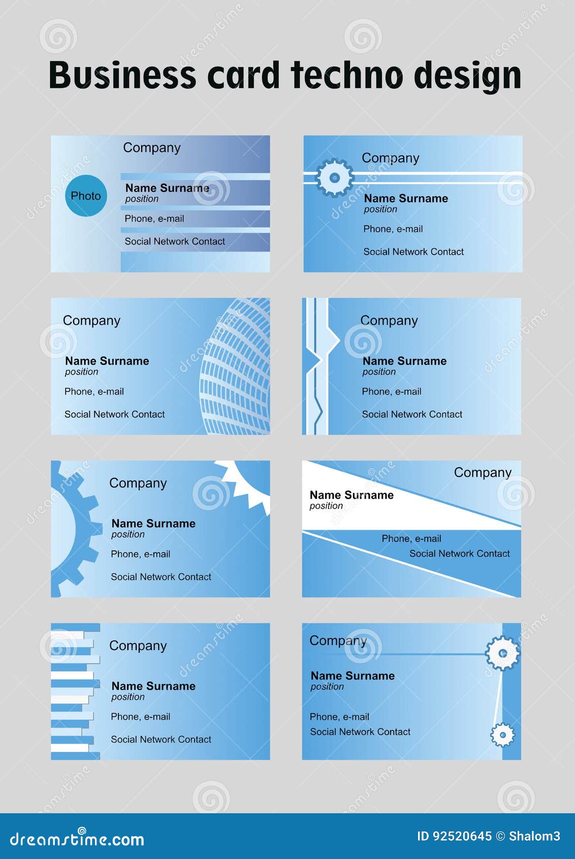 Business Card Set in Techno Design, Blue Collection of Simple ...